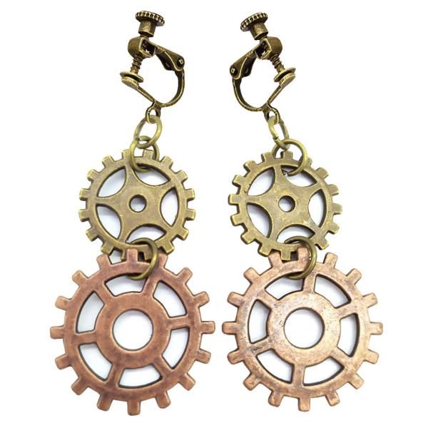 商品名:  Vintage Steampunk Clock Gear Drop Clip on Earrings for Women and Girls Gifts Hollow Two Tone Round Bronze Dangle N...