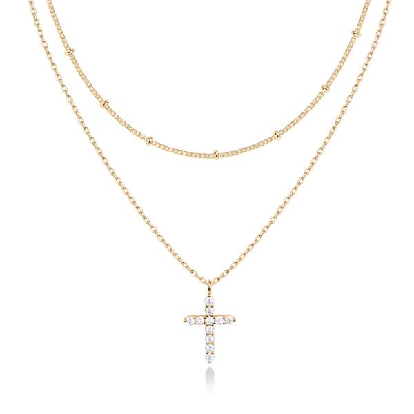 商品名: 21C-N03 重ね付けネックレス, 金属, キュービックジルコニア, PAVOI 14K Gold Plated Layered Cross Pendant Necklace | Layering Necklaces for W...