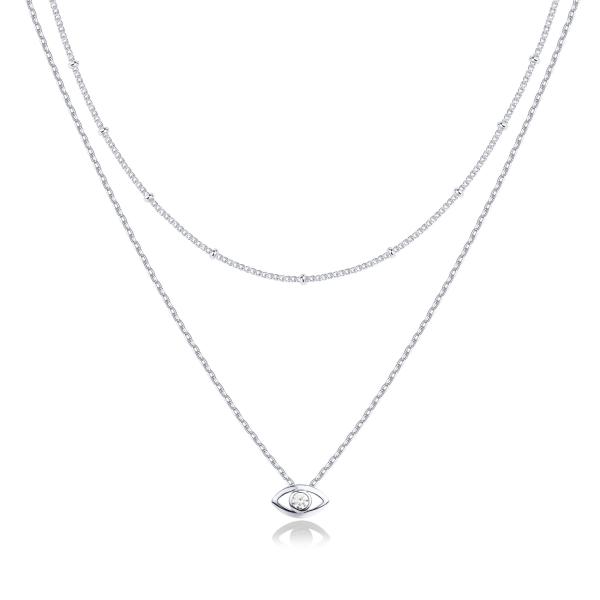 商品名: 21C-N03 重ね付けネックレス, 金属, キュービックジルコニア, PAVOI Rhodium Plated Layered Evil Eye Pendant Necklace | Layering Necklaces for...