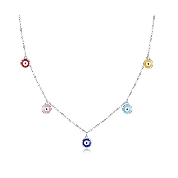 商品名: Shysnow イーブルアイネックレス スターリングシルバー ブルー トルコの目 オジョネックレス 上品なマルチカラー ギリシャの邪視 チョーカー ペンダント チェーン 幸運のお守り ジュエリー ギフト レディース ガールズ メン...