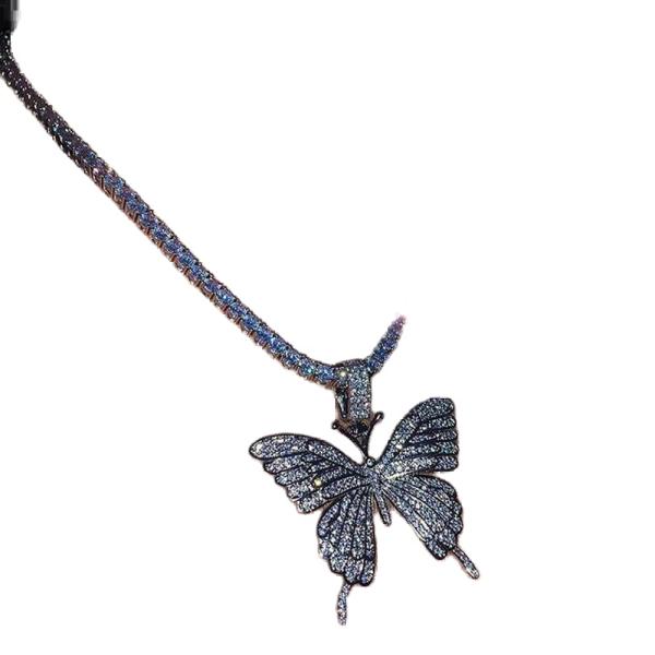 商品名: Asphire スパークリング ラインストーン バタフライ ペンダント ネックレス アイスアウト バタフライ タッセル チョーカー ネックレス セット パンク 光沢 テニス チェーン ネックレス レディース E ガールズ (シルバ...