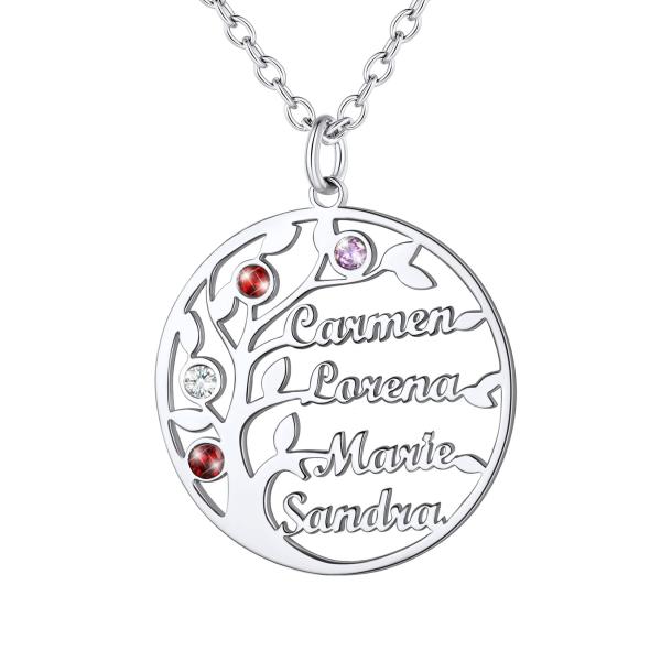 商品名:  U7 Stainless Steel Family Jewelry Personalized Tree of Life Pendant Mothers Necklace with 4 Simulated Birthstones ...