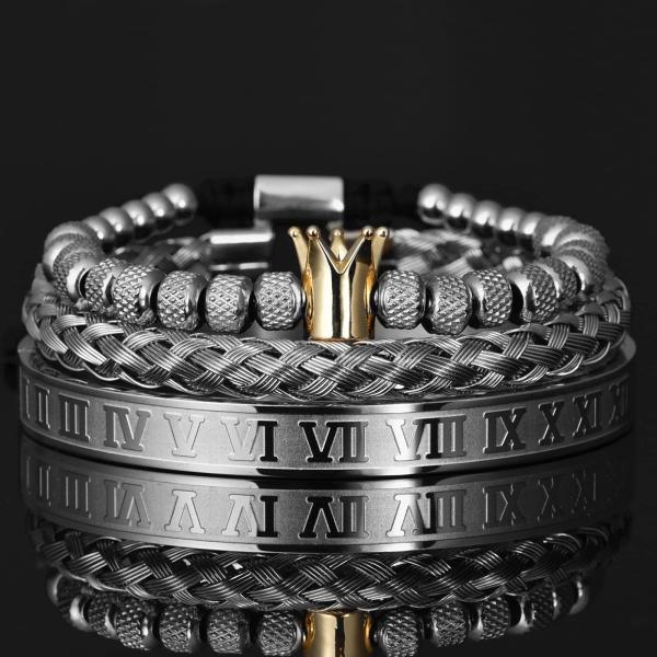 商品名:  PERSUB Luxury Roman Royal Crown Charm Bracelet Men Stainless Steel Geometry Pulseiras Men Open Adjustable Bracelet...