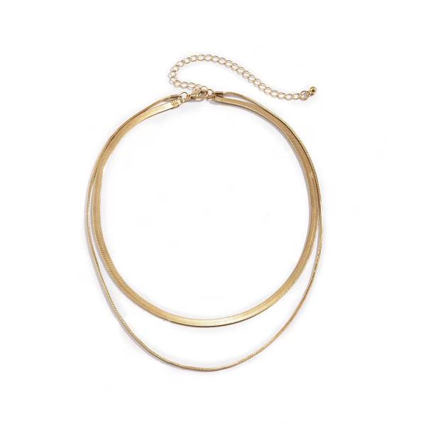 商品名:  Frozen Fanatics Layered Gold Necklaces for Women，14K Gold Plated Gold Snake Necklace Gold Necklace Herringbone Dou...