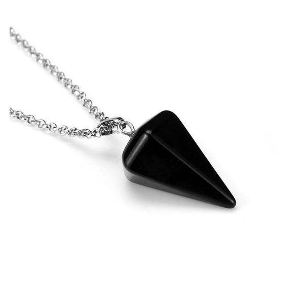 商品名:  Stone Pyramid Pendant Crystal Quartz Necklaces Suspension for Women Men Trendy Jewelry (Metal Color : Black Agates...