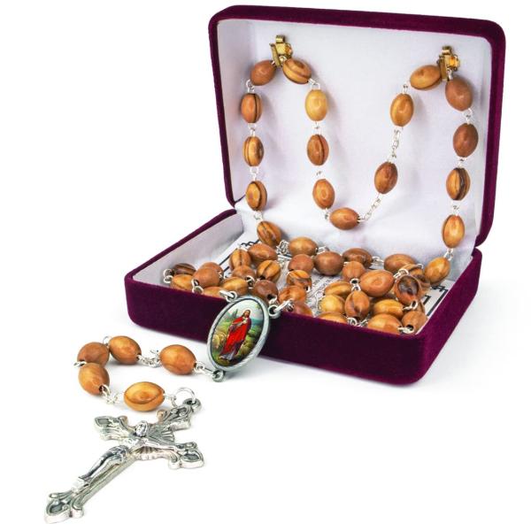 商品名: イエス・ザ・グッド・シェパード 木製カトリックロザリオネックレス イスラエル産 オリーブ木製ロザリオビーズ アイコンポートレート&amp;十字架ペンダント付き 堅信礼&amp;聖体拝領ロザリオ付き 男女兼用 Jesus the G...