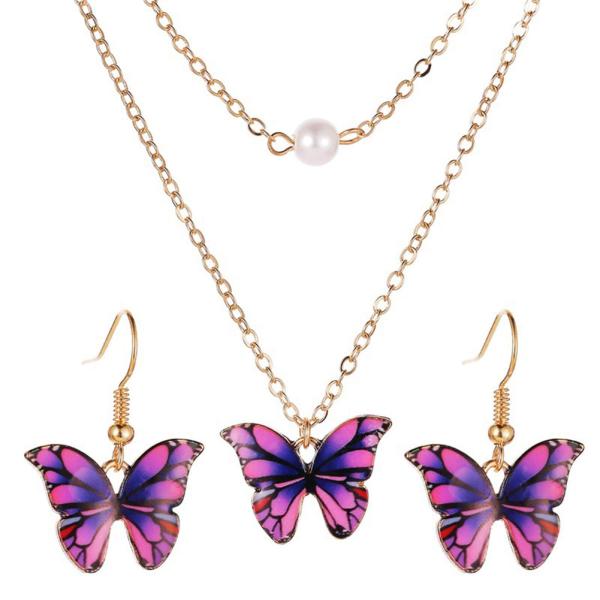 商品名:  Necklaces for Women Pendant Fashion Jewelry Valentine Gift 2Pcs Fashion 2-layer Faux Pearl Butterfly Pendant Earri...