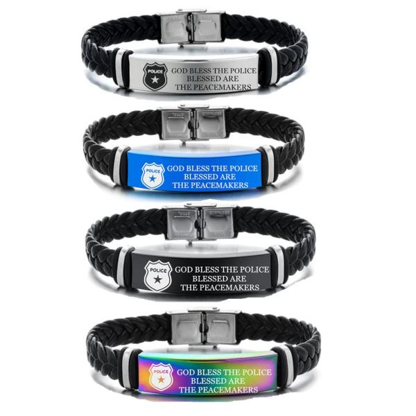 商品名:  ZKXXJ Police Prayer Leather Bracelets with Inspirational Words for Men Women,Stainless Steel Braided Leather Polic...
