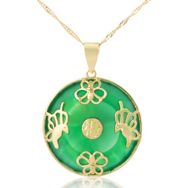 商品名: ZenBless グリーン翡翠ネックレス 18Kゴールド バタフライペンダントネックレス 風水 幸運のプレゼント 女性用, 金メッキ, アゲート ZenBless Green Jade Necklaces 18K Gold But...