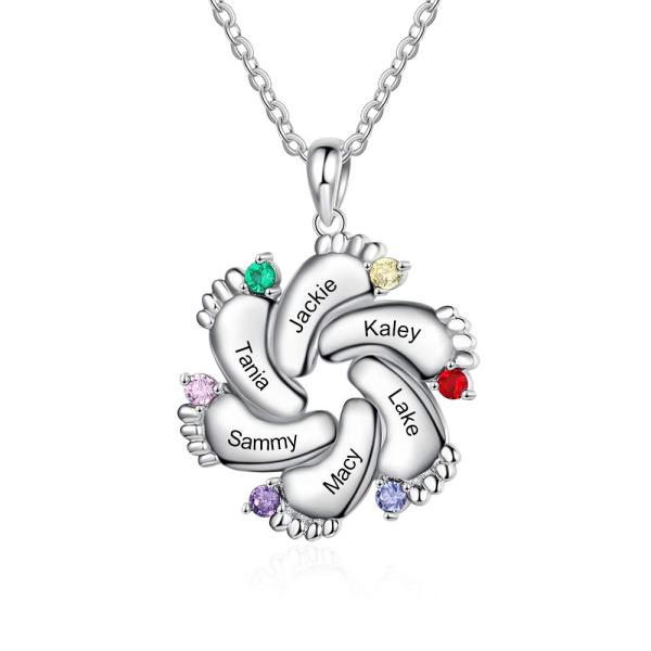 商品名:  ROSI Personalized Mother Name Necklace with 1-6 Birthstones Custom Baby Feet Pendant Necklace Engraved Name Charm ...