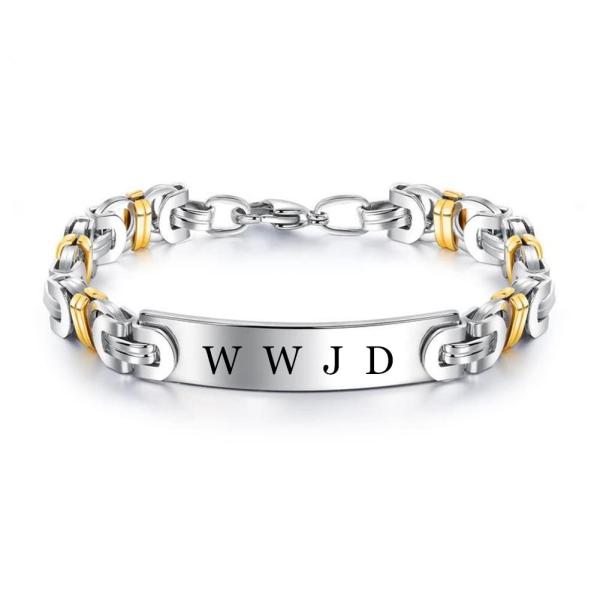 商品名: ForeverWill スタイリッシュ WWJD ブレスレット メンズ レディース What Would Jesus Do インスピレーション キリスト スピリット 信仰 リマインダー ゴールド シルバートーン ビザンチンチェーン...