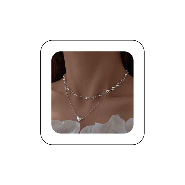 商品名: Sttiafay シルバーハートネックレス レディース ラブステッチチェーンチョーカー レイヤービーズチェーンネックレス ジュエリーギフト 彼女 Sttiafay Silver Heart Necklace for Women L...