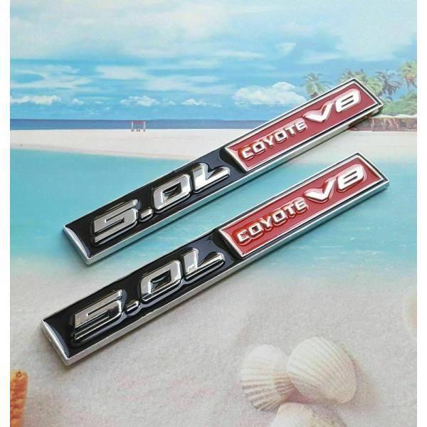 商品名: ペアセット 5.0L コヨーテ V8 エンブレム 3D 粘着バッジ V8 エンジントリム フェンダー フック トランク デカール ステッカー 交換用 150 (クロム レッド ブラック) Pair Set 5.0L Coyote ...