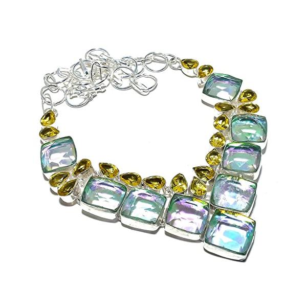 商品名:  Kashish White Tourmaline, Citrine Quartz Multi-Stone Handmade Heavy NECKLACE 18" For Girls Woman's Sterling Silver...