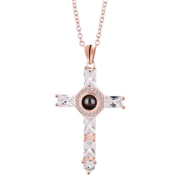 商品名:  Necklace Chain for Women Girls, Cross Necklace Shiny Novelty Design Alloy Cross 100 Languages I Love You Projectio...