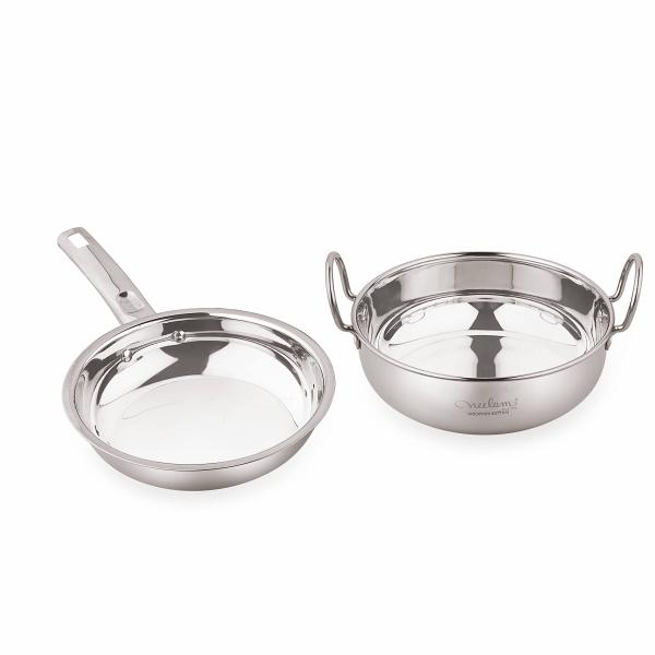 商品名: Neelam ステンレススチール インダクション ボトム 朝食セット (L) フライパン &amp; Kadai 調理器具 2点セット Neelam Stainless Steel Induction Bottom Breakfa...