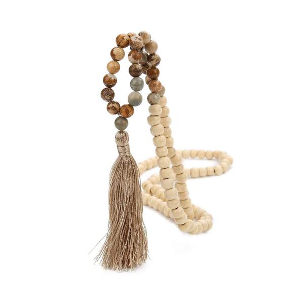 商品名: OAIITE 8mm 半貴石 木製 マラビーズネックレス マルチカラー タッセルチャームチェーンネックレス ハンドメイド ビーズペンダントネックレス レディース メンズ, ストーン, アゲート OAIITE 8MM Semi-Pr...