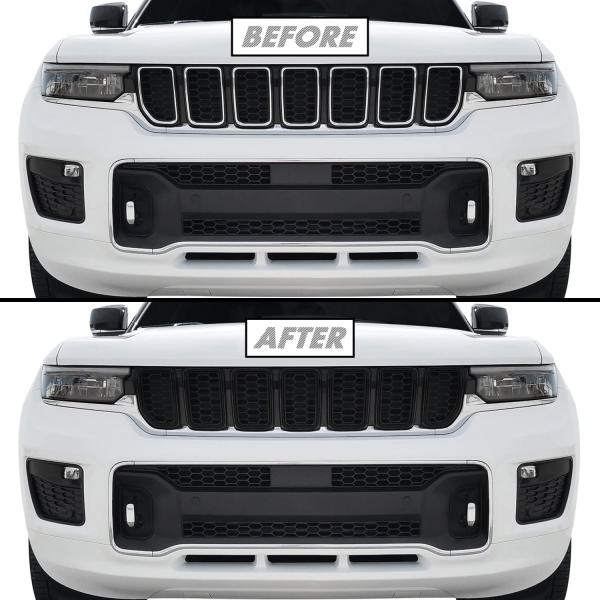商品名: SlickMod クローム 削除 ブラックアウト ビニール オーバーレイ 2021-2023 Jeep Grand Cherokee L グリルトリム用 (1.上部グリルトリム、光沢ブラック) SlickMod Chrome De...