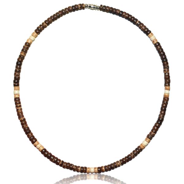 商品名: 14インチ XXS メンズ/レディース ブラウン、タンとクリーム色の木製ココビーズネックレス/チョーカー/アンクレット - 5mm (3/16インチ) Native Treasure 14" inch XX-Small Mens ...