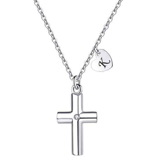 商品名:  XOYOYZU Small Dainty Cross Necklace for Women Girls Heart Initial Letter Charm Necklace Stainless Steel Jewelry Bi...