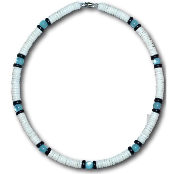 商品名: Native Treasure 16インチ メンズ/レディース ホワイトクラムハイシェプカシェルネックレス ブルーキャットアイ ブラックココサーファーネックレスチョーカー 8mm (5/16インチ), シェル、ウッド, 宝石なし ...