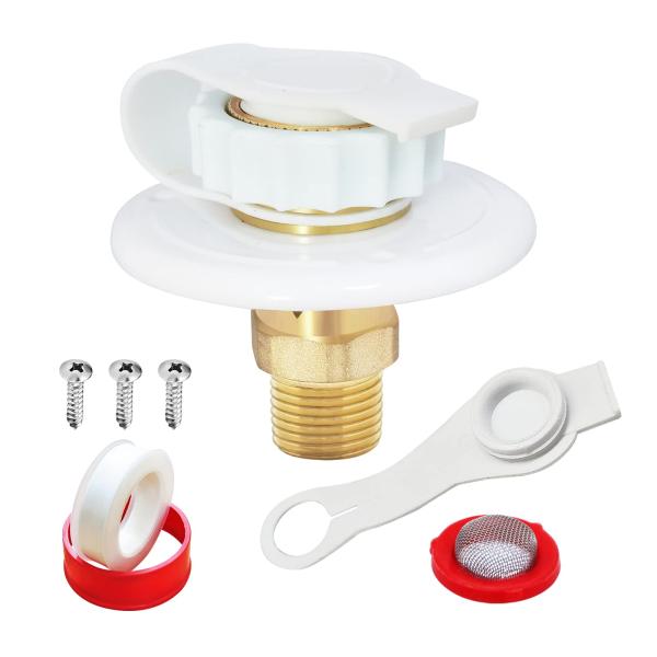 商品名: RV City Water Fill Inlet Flange Check Valve Water Hookup Connector 3/4 NH メスから1/2 NPT オスマウント 鉛フリー 真鍮 フラッシュ RV ウォーター...