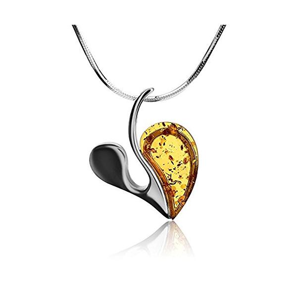 商品名: Ian and Valeri Co. アンバースターリングシルバーハートペンダントネックレス 18インチ, M, スターリングシルバー, 琥珀 Ian and Valeri Co. Amber Sterling Silver He...