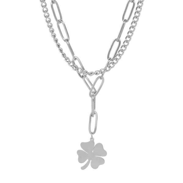 商品名: LIKGREAT 四つ葉のクローバーネックレス ダブルチェーン ラッキーチャーム クローバーネックレス レディース ガールズ, M, ステンレス鋼, 宝石なし。 LIKGREAT Four Leaf Clover Necklace...