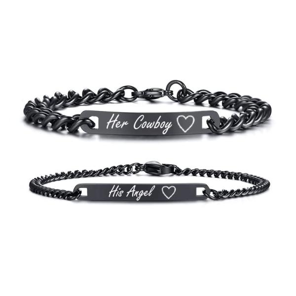 商品名:  Non-Branded QINGDUO Long Distance Relationships Couples Bracelets-Her Cowboy&amp;His Angel Couples Gifts Stainless...