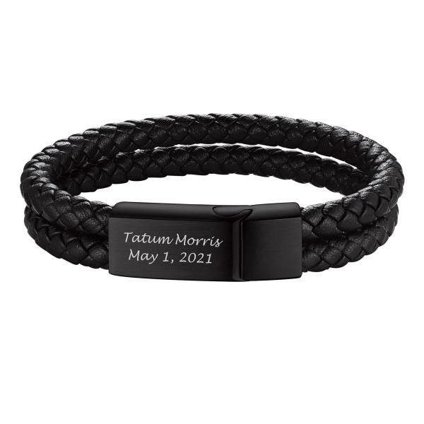 商品名:  FOCALOOK Personalized Mens Leather ID Bracelet With Clasp Double-Row Black Multilayer Microfiber Braided Leather C...
