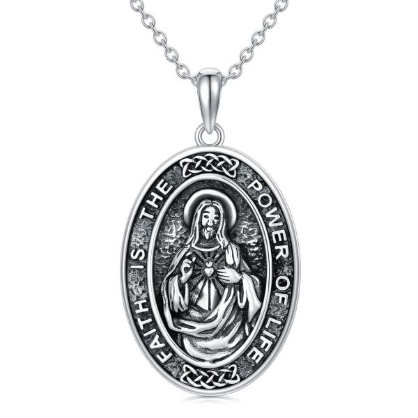 商品名: ROMANTIC WORK イエスキリスト ペンダントネックレス S925スターリングシルバー いぶし加工 宗教 信仰 ジュエリー ギフト 男女兼用 - 「FAITH IS THE POWER OF LIFE」, スターリングシル...