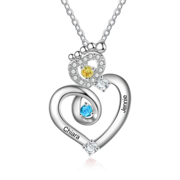 商品名:  JewelOra Personalized Mothers Necklace with Simulated Birthstones Custom Engraved Name Baby Feet Necklace Pendant ...