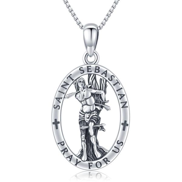 商品名: 楕円形 聖セバスチャン ネックレス 守護聖人 ペンダント ネックレス/カスタムフォトロケット/ブレスレット アスリートと兵士用 925スターリングシルバー 18インチ+2インチ, スターリングシルバー, シルバー Brisskaa...