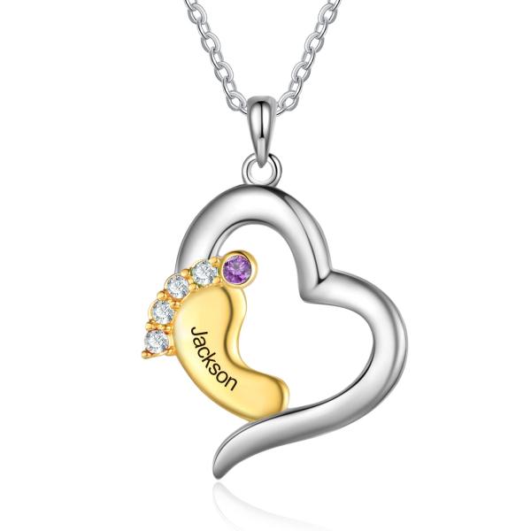 商品名:  JewelOra Personalized Mothers Necklace with Simulated Birthstone Customized Baby Feet Necklace Pendant for Women E...