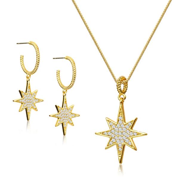 商品名: INNVERDIVA スパーキングスター ネックレスとイヤリング 女性用 キュービック ジルコンゴールドネックレス コスチューム ジュエリー かわいいスター ジュエリーセット 華麗なペンダントネックレス スター ダングル フープ ...