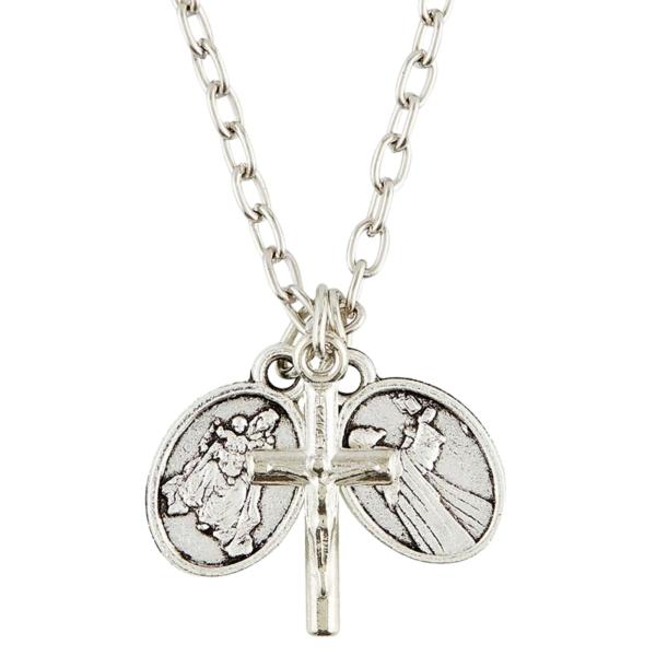 商品名:  Silver Tone Scapular Necklace with Our lady of Mount Carmel and Cross Pendant, Catholic Devotion Prayer Necklace, ...