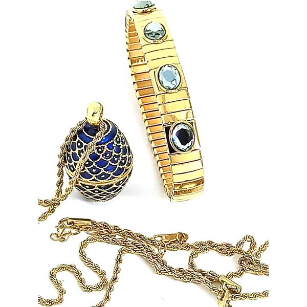 商品名: 24Kゴールド ハンドメイド ネイビーブルー ファベルジェエッグペンダントネックレス &amp; ブレスレットセット 女性用 ブルー 誕生日 記念日 母 インローギフト ロシアンイースターエッグ ファベルジェエッグネックレス おば...