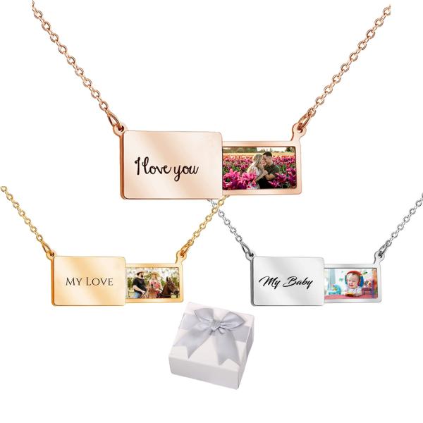 商品名:  ubjva Custom Photo Envelope Locket Pendant for Women Personalized Pull-Out Stainless Necklace with Engraved Name f...