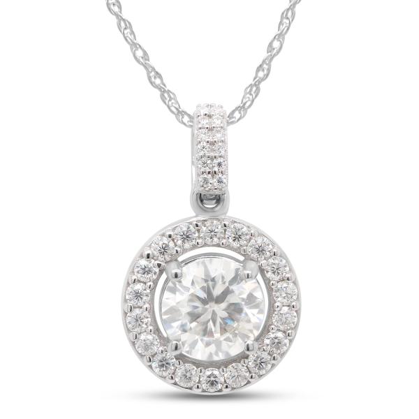 商品名: SAVEARTH DIAMONDS 1.00 ct. t.w センター 6.5mm ラウンドカット 人工モアッサナイトダイヤモンド ヘイロー ペンダント ネックレス 14Kゴールド スターリングシルバーに18インチのチェーン付き ...