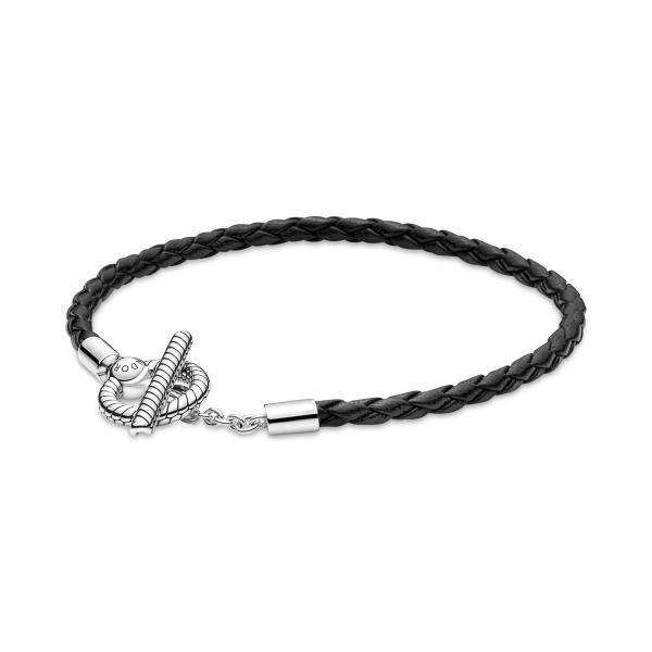 商品名: Pulsera Pandora Moments 591675C01-S1 cuero Pandora Moments Braided Leather Bracelet with Sterling Silver T-Bar Clos...