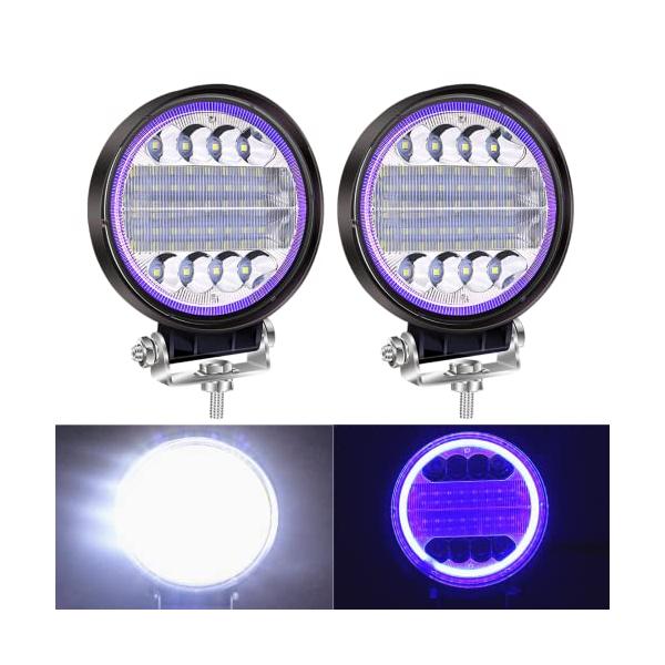 商品名: NWpangu 4.5インチ LEDラウンドライトポッド 2個 12V 24V LEDスポットフラッドコンボ 作業用ライトバー フォグドライビングライト DRL ブルーハローリング付き トラック 4x4 SUV ATV トラクター...
