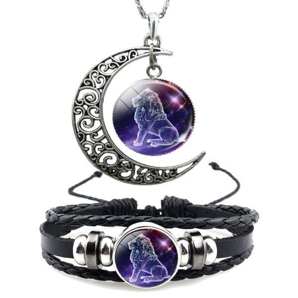 商品名: 12星座ネックレス ブレスレット 時間 宝石 ホロスコープ 占星術 月 三日月ネックレス レディース メンズ 誕生日ギフトジュエリー, 宝石なし。 12 Constellations Zodiac Pendant Necklace...