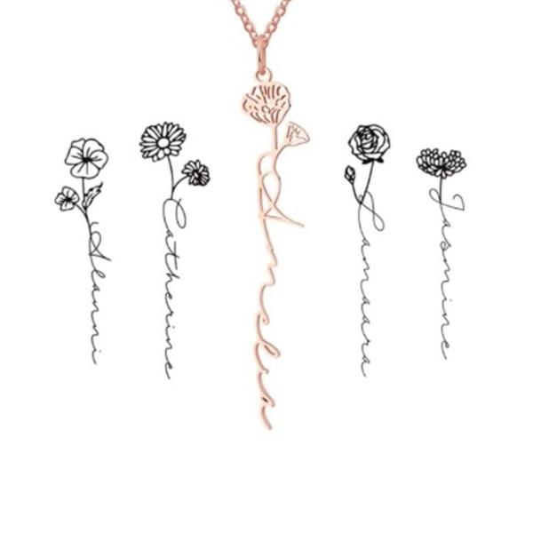 商品名:  ROSI Mothers Day Gift Personalized Birth Flower Name Necklace Sliver/Gold/Rose Gold Necklace Custom Any Name Neckl...