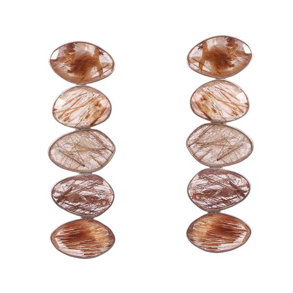 商品名:  Ratnagarbha Golden Rutilated Earrings, Golden Rutile Earrings, Rutile Quartz Dangal Earrings, Sterling Silver Gold...