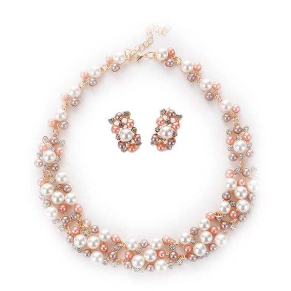 商品名: Unicra パールブライド ウェディングジュエリーセット ゴールド ブライダルネックレス イヤリングセット ラインストーン プロム コスチューム ジュエリーセット チョーカーネックレス レディース ガールズ (マルチカラー) U...