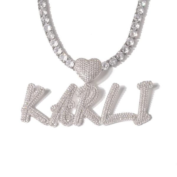 商品名:  Iced Out Personalized Cursive Name Heart Necklace, Custom Nameplate Pendant Handmade with Cuban Link Chain, Hip Ho...