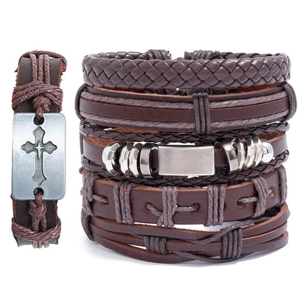 商品名: Silldedr エコレザーブレスレット 6個パック パンク編みレザーブレスレット エスニックトライバルブレスレット パーソナライズブレスレット ファッションクロスバングル 男女兼用 伸縮性調節可能, 10 inches, レザー...