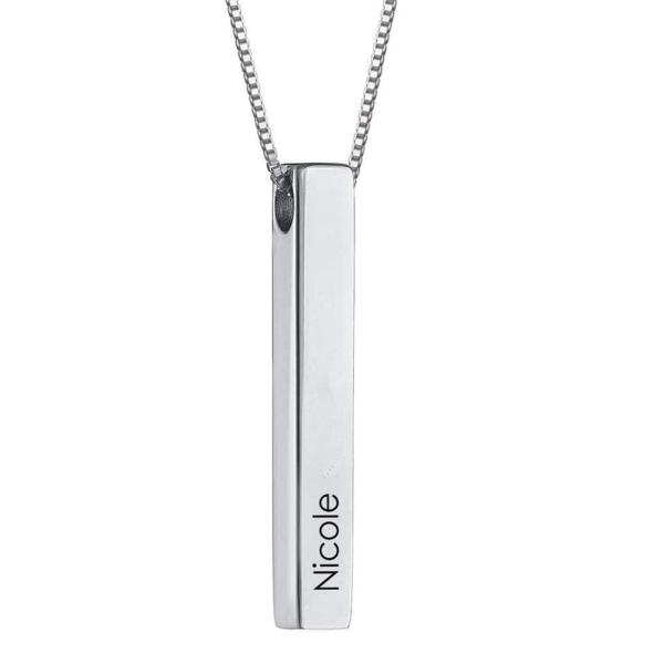 商品名:  Ouslier 925 Sterling Silver Necklace 4 Sided Vertical Plain 3D Bar Pendant 18+2" Extender Chain (Personalized bar ...