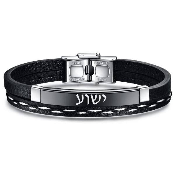 商品名:  SHNIAN 10MM Double Strand Leather Black Titanium Steel Material Jewish Prayer Charm Adjustable Bracelet Modern Ble...