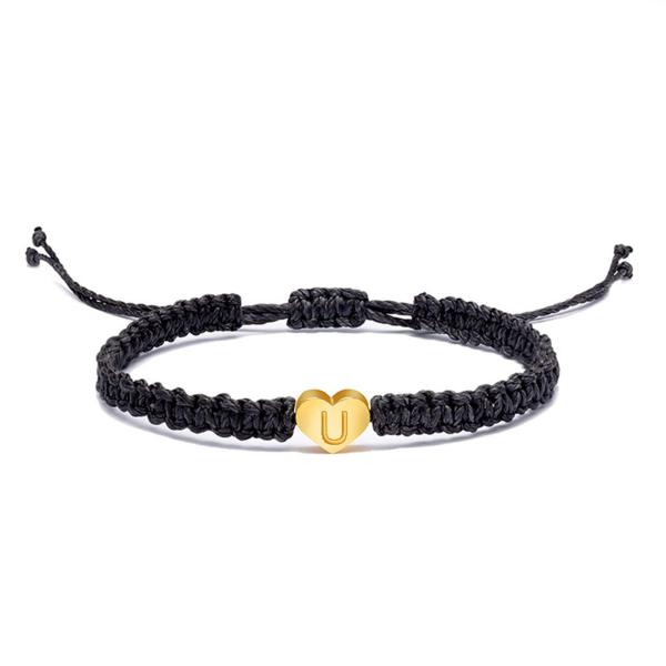 商品名:  Personalized 26 Initial Bracelet Copper Heart Letter Woven Bracelet Dainty Heart Charm Bracelet Woven Bracelet for...